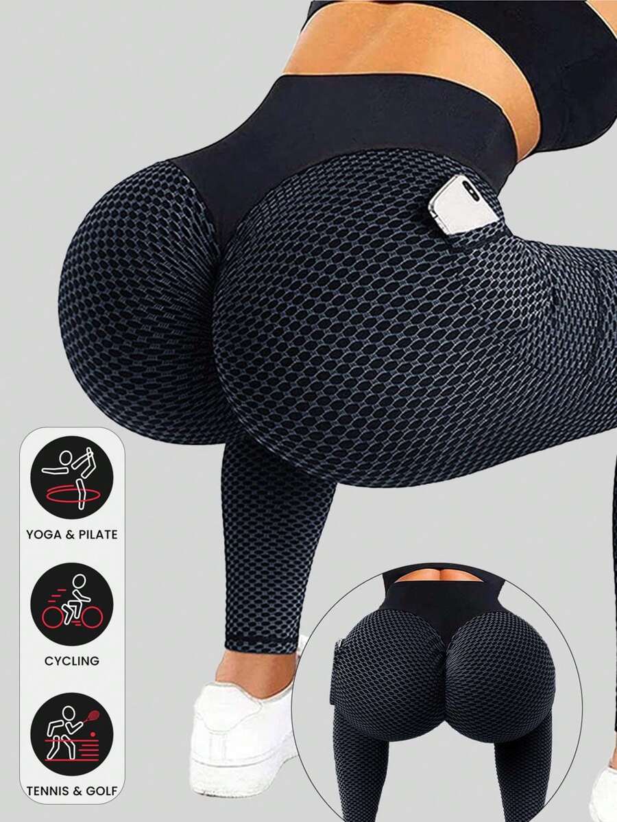 Yoga Basic Running Fitness High Stretch Wide Band Waist Sports Leggings ...