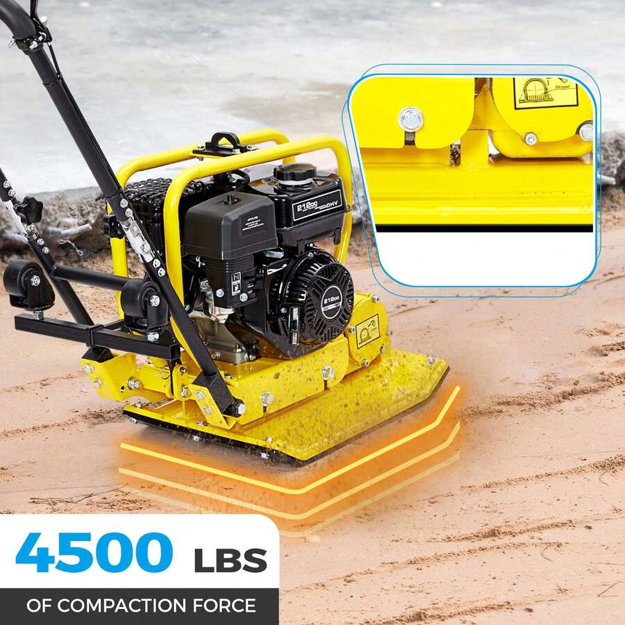 Plate Compactor, 7.0HP 212cc Gas Engine 5760 VPM, 4500LBS Compaction ...