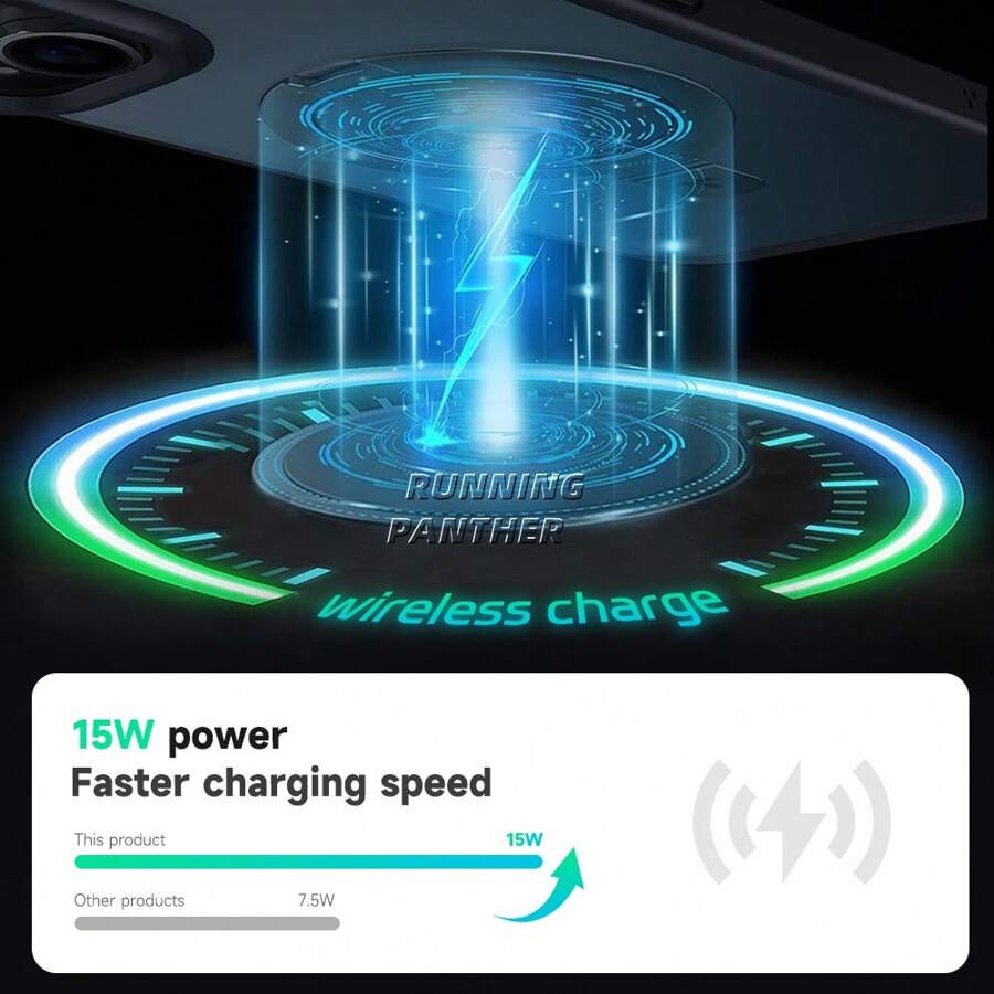 FOX WOLF 1pc Black Wireless Charging Phone Holder 15W Fast Charging CNC ...