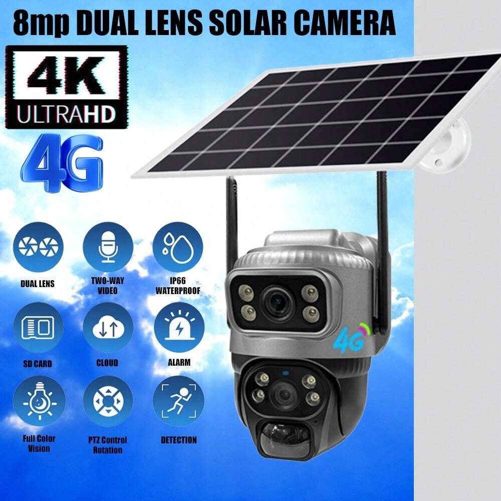 1pc Solar Powered Dual Lens Outdoor Surveillance Camera, Dual Lens/Dual ...