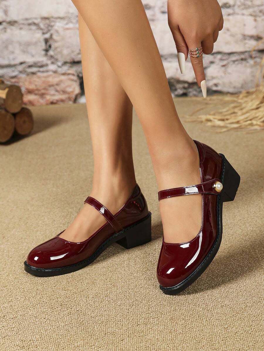 Women's Red High Heel Shoes With Waterproof Platform, Pearls, Hook And ...