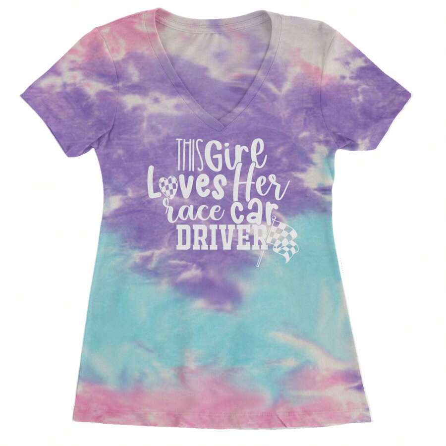 This Girl Loves Her Racecar Driver Ladies V-Neck T-Shirt | SHEIN USA