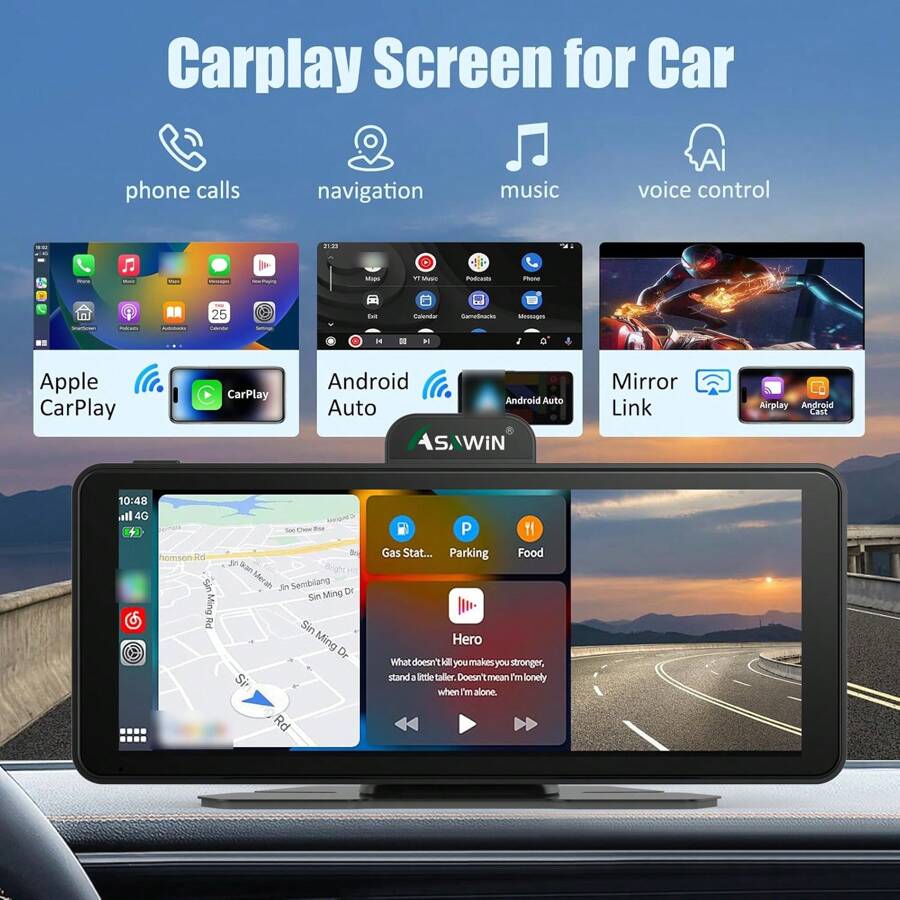 ASAWIN 4k WIFI Dash Cam Wireless Carplay Bluetooth Call Android Auto ...