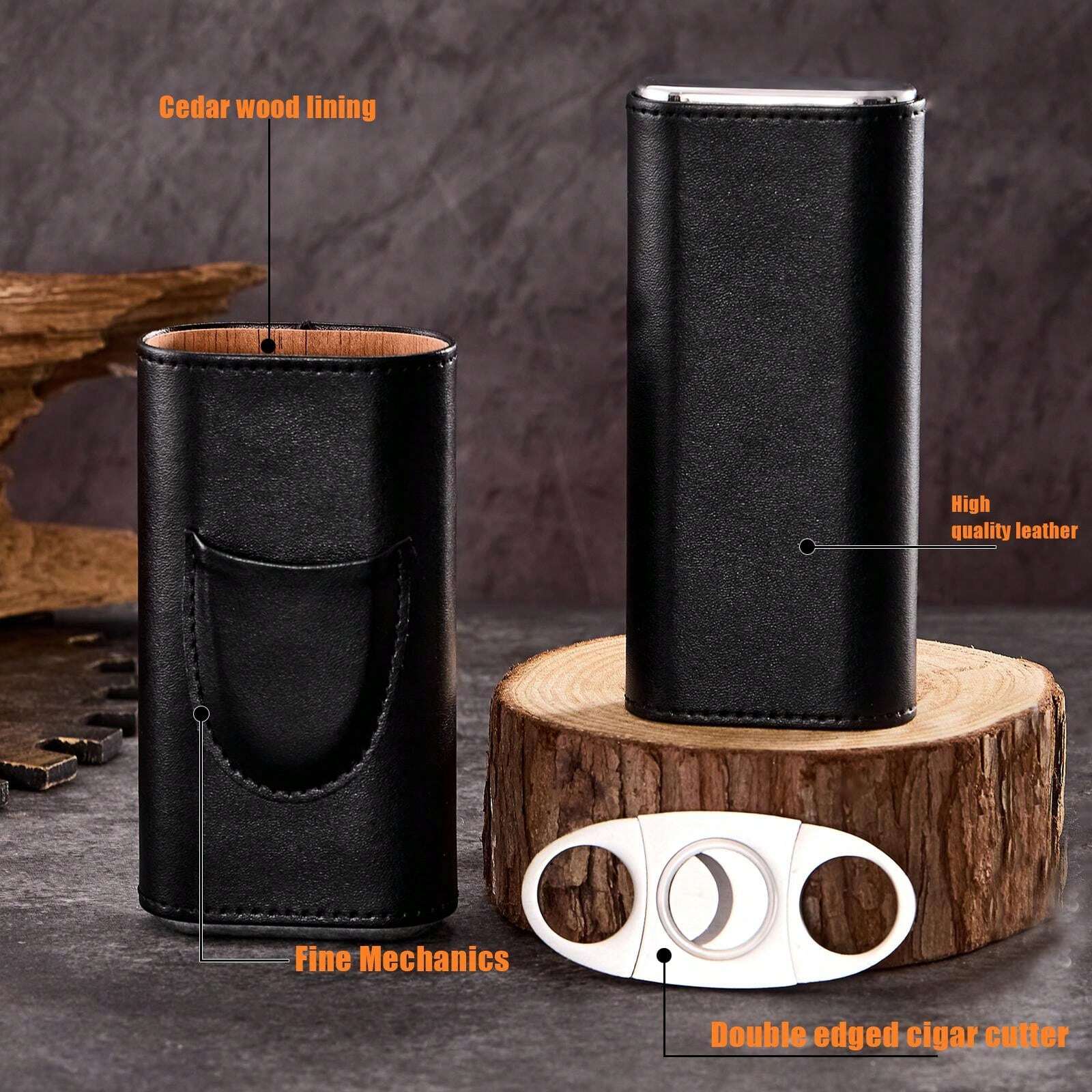 Portable Cigar Humidor Box - Leather Cigar Case With Cedar Lining ...