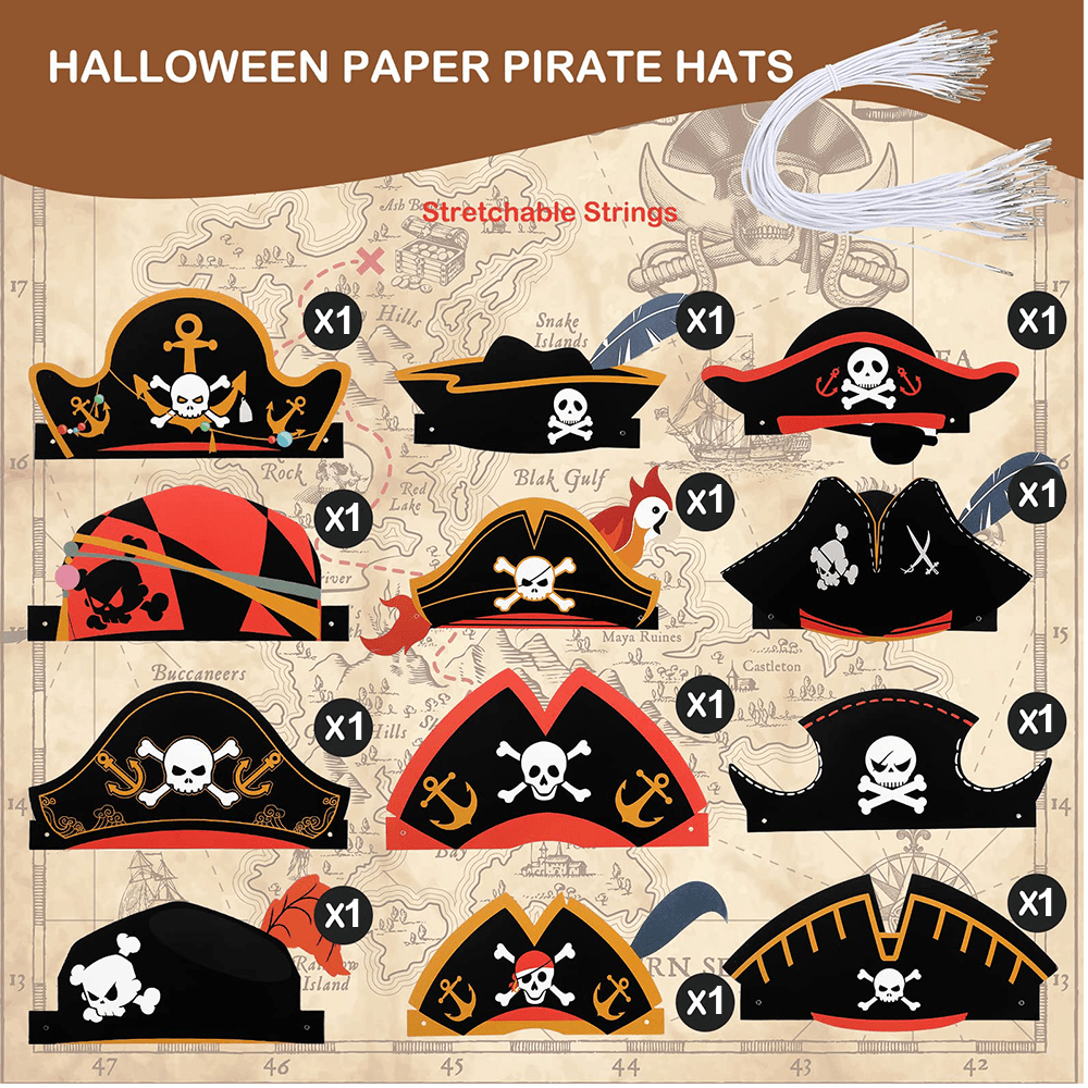 12 Pcs Pirate Hat Pirate Party Accessories Paper Pirate Costume Cap For ...