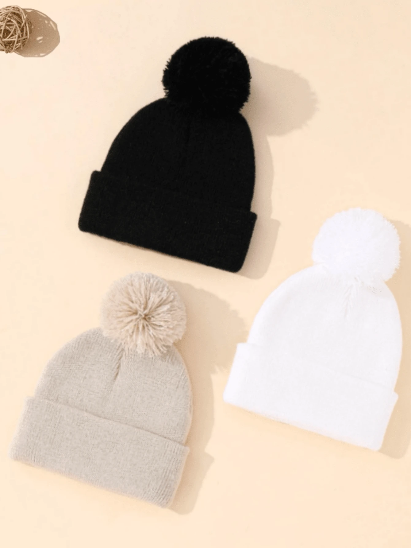3pcs/Set Minimalist Children Solid Color Pompom Knit Beanies, Autumn ...
