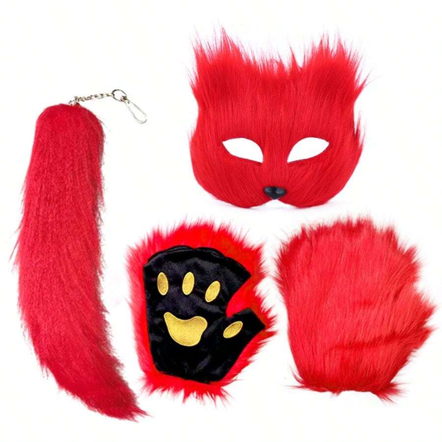 Furry Therian Mask And Fox Tail Glove Set For Girls, Cat Mask Therian ...