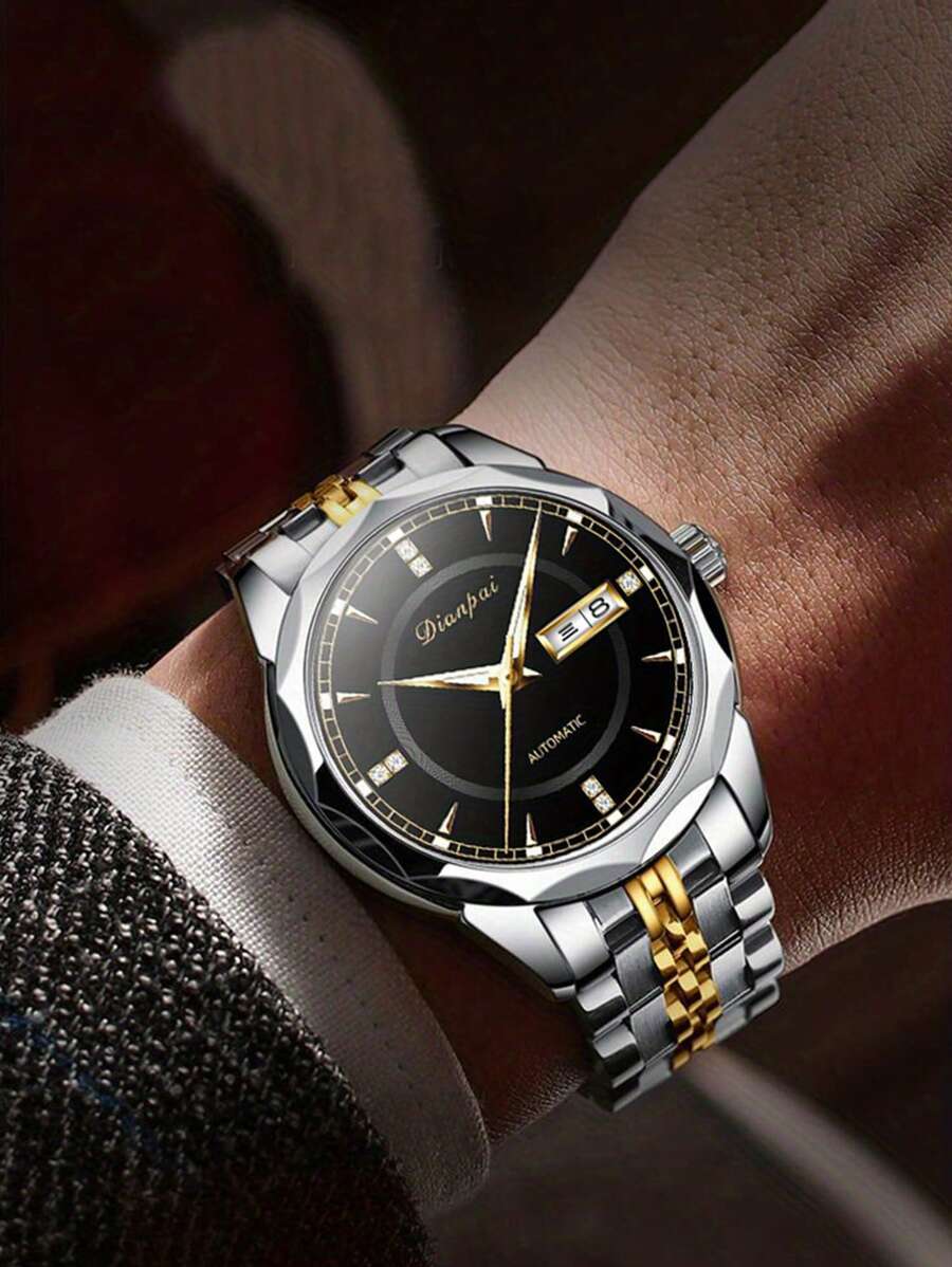 Dianpai Business Men's Fully Automatic Mechanical Watch, Luminous Dual Calendar, Stainless Steel ...