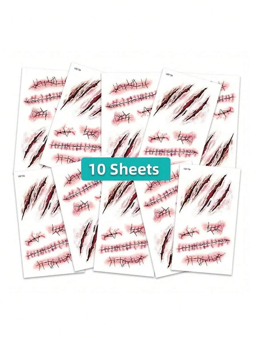 10pcs Halloween Makeup Tattoo Stickers Wound Tattoo Stickers Simulation ...