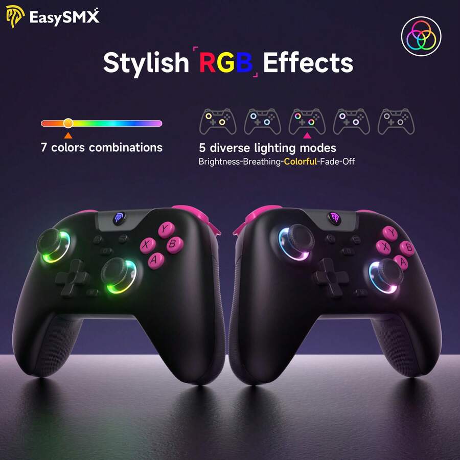 EasySMX EasySMX X05, PC And Multiplatform Gaming Controller With Hall Effect Joysticks, 7 Light ...
