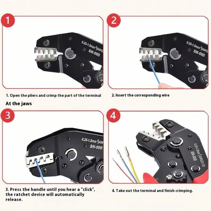 SN-58B Ratcheting Crimper For Molex JST TE Terminals EPC PCIE SATA Pins (0.25-1.5mm2, 23-16 AWG ...