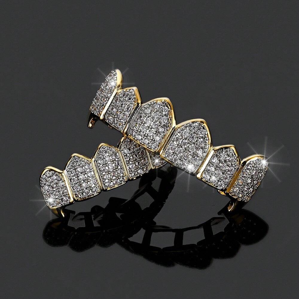 Vampire Iced Out Teeth Grillz For Men Women, Hip Hop Silvery Golden ...