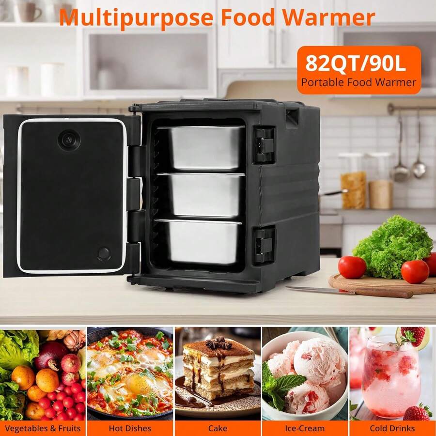 Insulated Food Pan Carrier - 82Qt Capacity, 90L Stainless Steel Pans ...