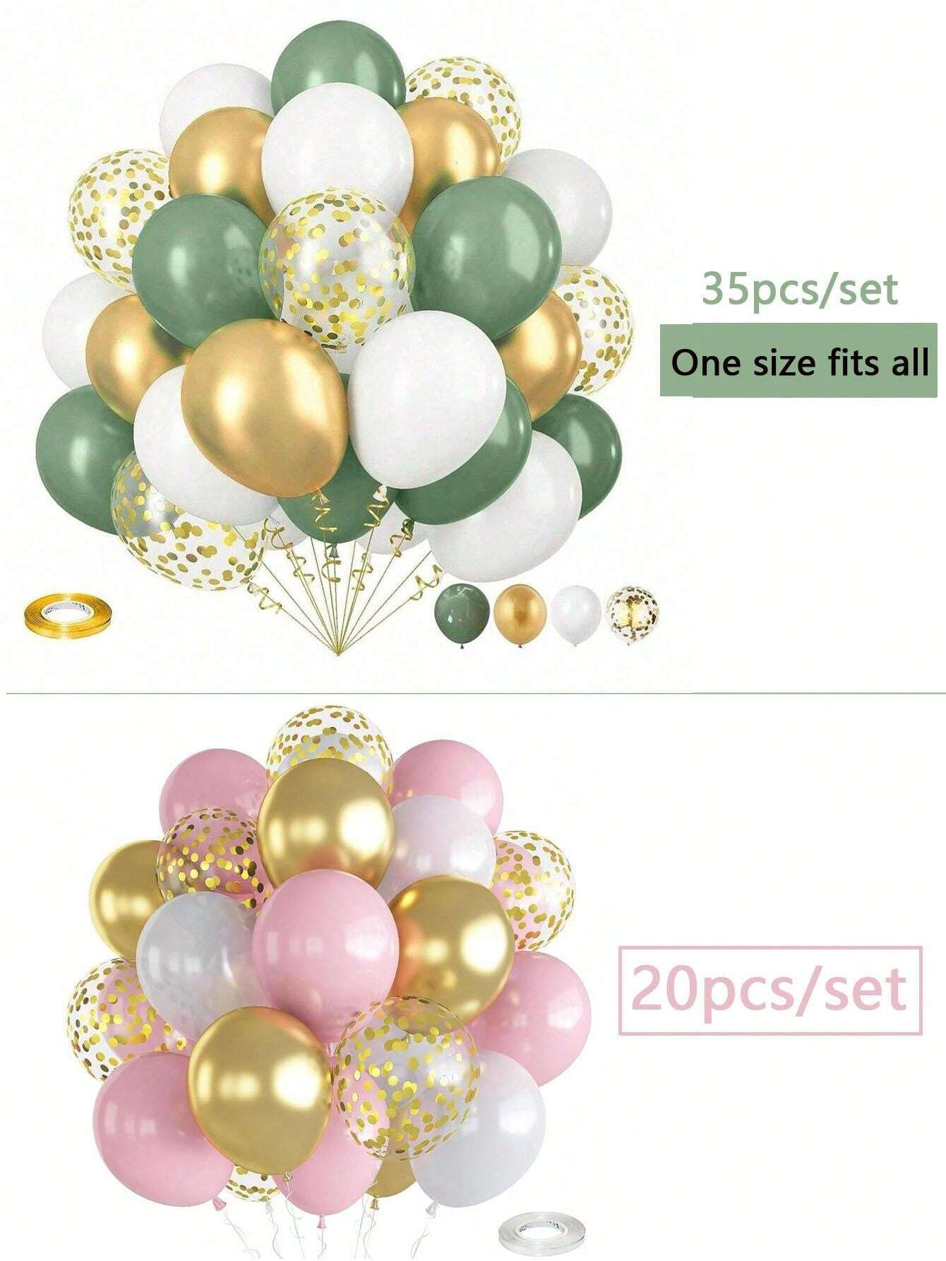 35 Jungle Green And White Balloon Sets, 12 Inch Metal Gold And Gold ...