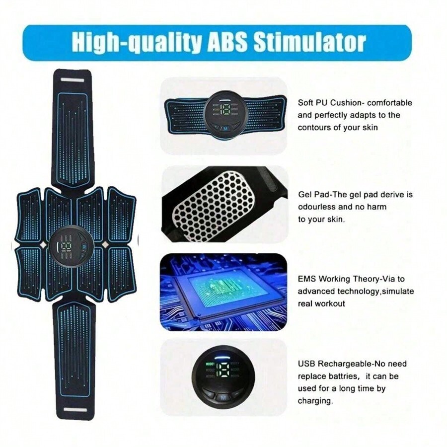 ABS Stimulator, Rechargeable Abdominal Muscles, EMS Electric Stimulator ...