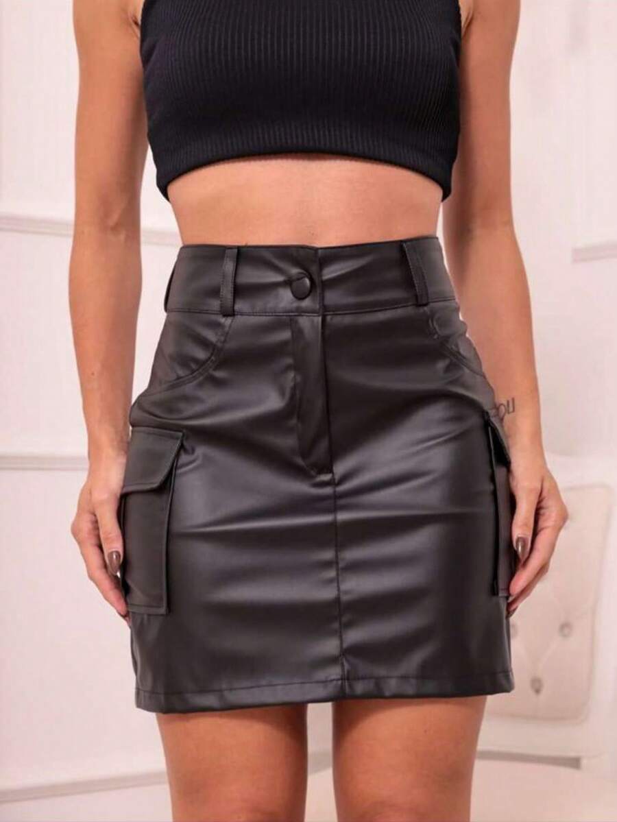 Short Cargo Skirt In Leatherette Fike Summer Trend 2024 | SHEIN USA