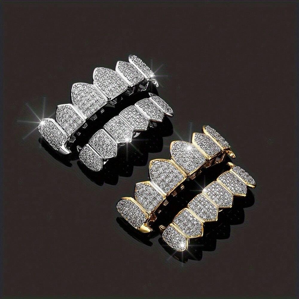 Vampire Iced Out Teeth Grillz For Men Women, Hip Hop Silvery Golden ...