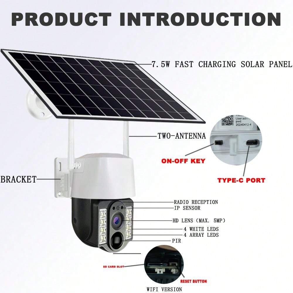 Solar Camera 4G Outdoor PIR Human Detect Wireless CCTV Low-Power ...