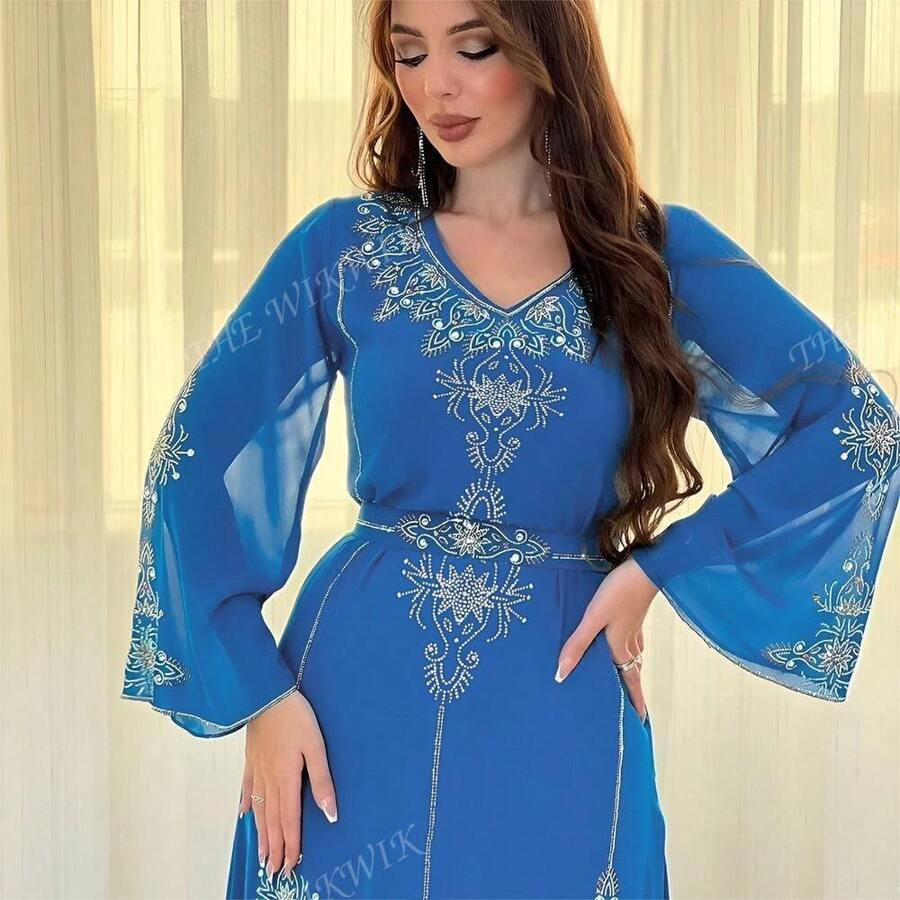 Ramadan Saudi Arabia Dubai Fashionable Rhinestone Decor Robe Chiffon ...