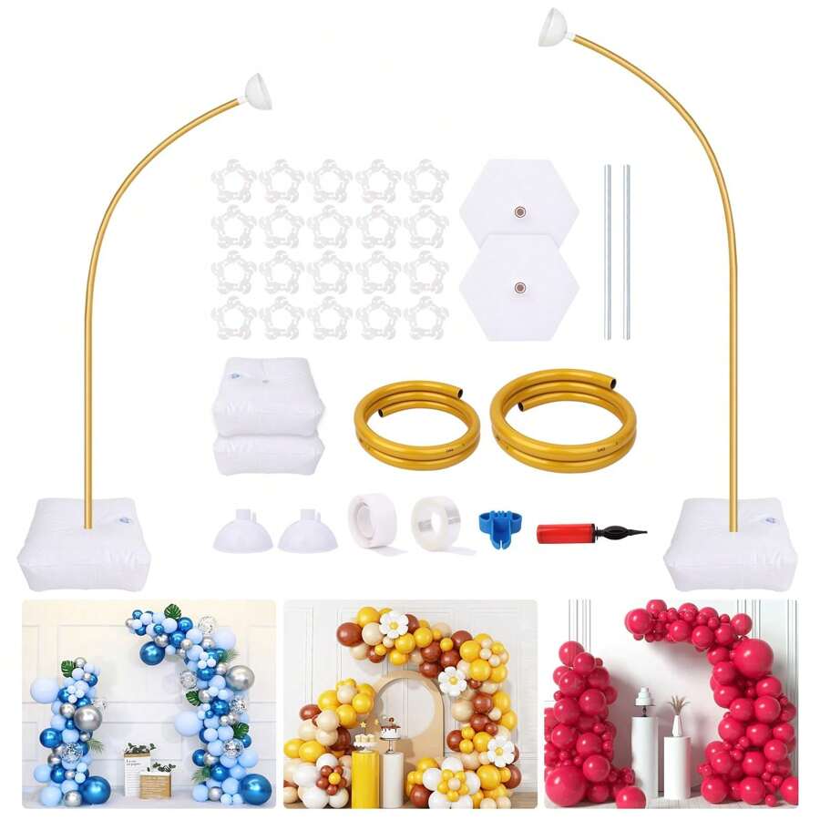 8FT & 5FT Gold Balloon Stand Kit, Free Bending Balloon Arch Column ...