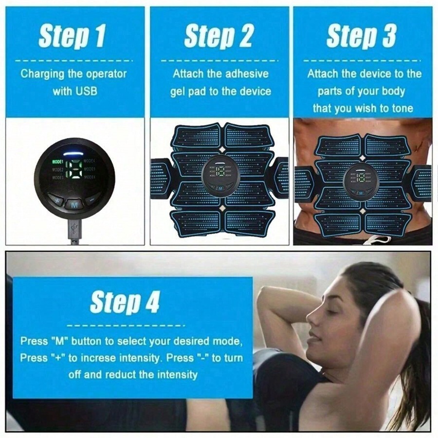 ABS Stimulator, Rechargeable Abdominal Muscles, EMS Electric Stimulator ...
