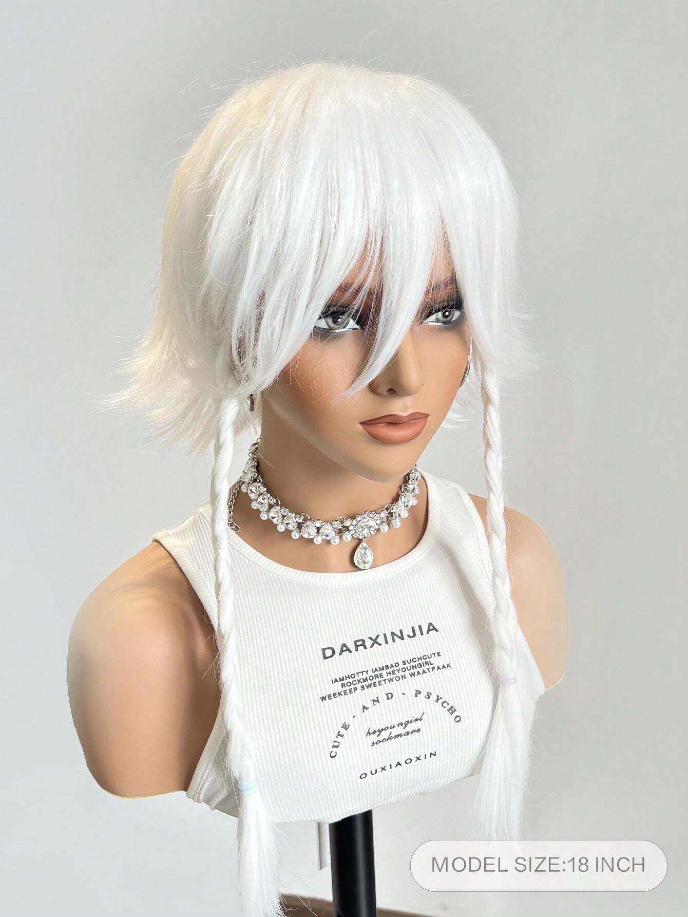 Moonface-Platinum Wolf Tail Fish Head Braided Wig Full Cap ...