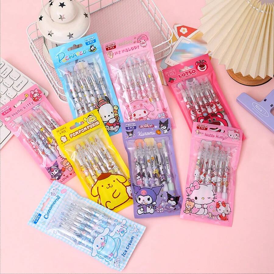 6pcs Sanrio Neutral Pens - Hello Kitty Fashion Cartoon Gel Pens, My ...