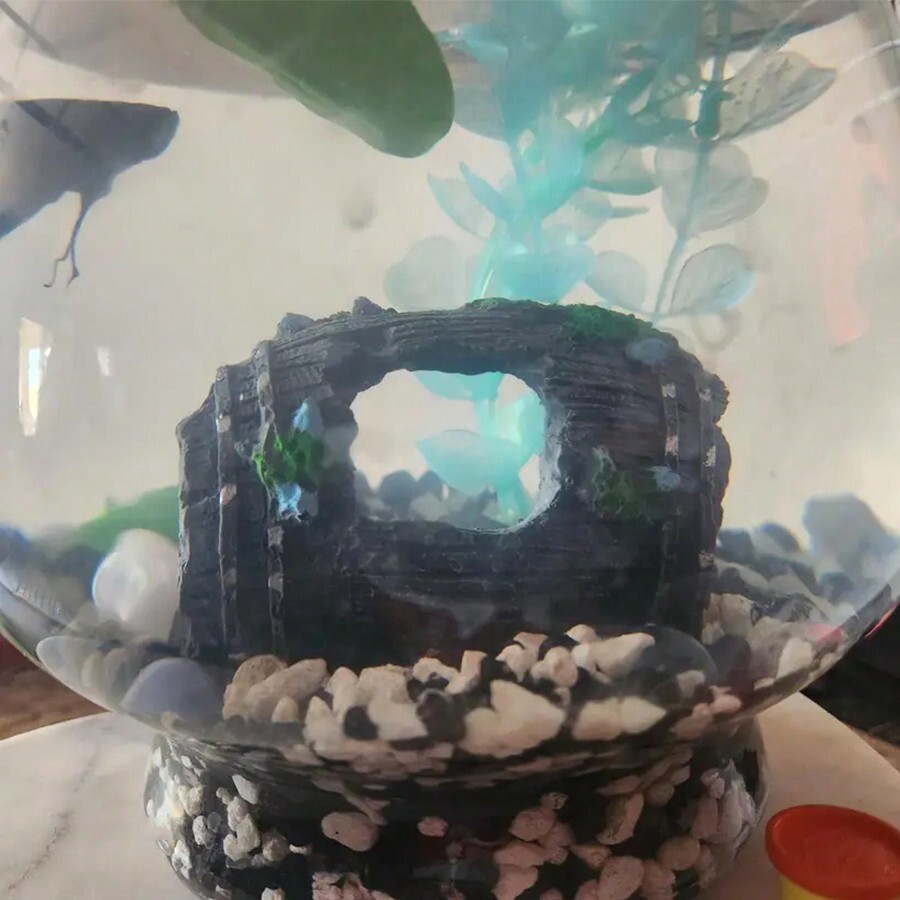Artificial Barrel Hideout, Aquarium Ornament With Greenery, Rustic Fish ...