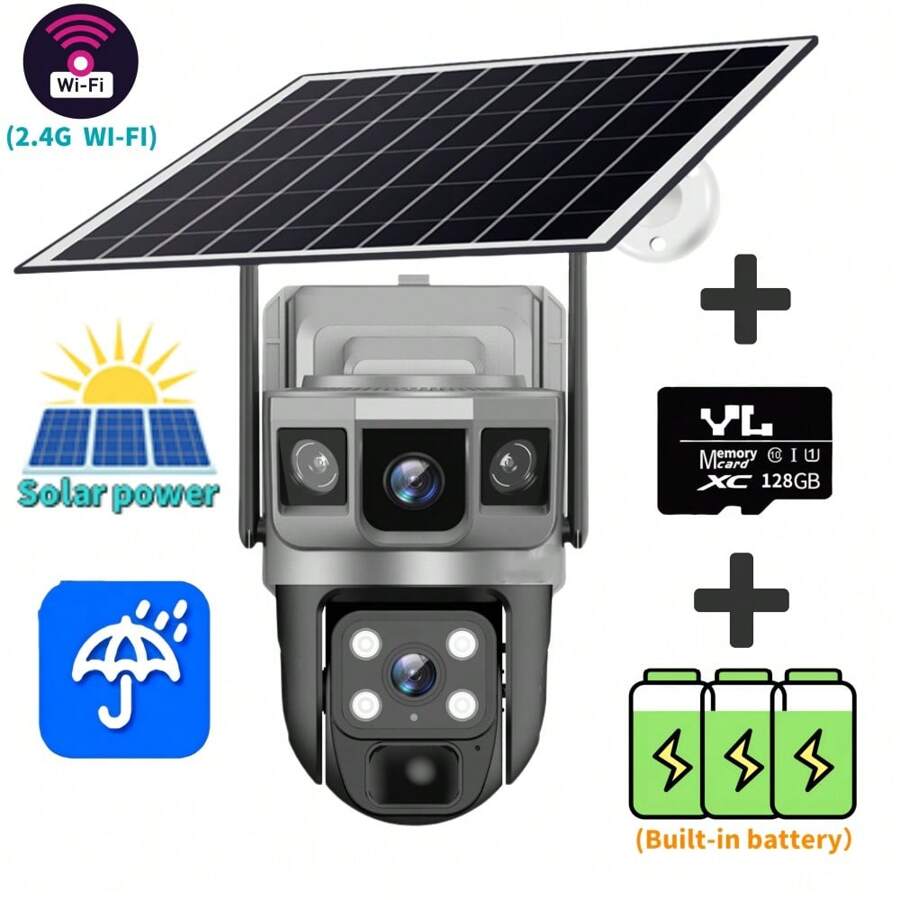SWVW 12MP WiFi 10X Zoom Solar Camera 6K Dual Lens Three Screen Outdoor ...