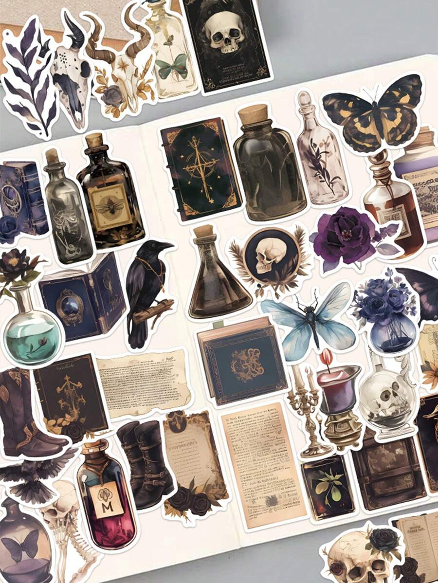 50pcs Dark Aesthetic Stickers For Halloween Decorations On Diary ...