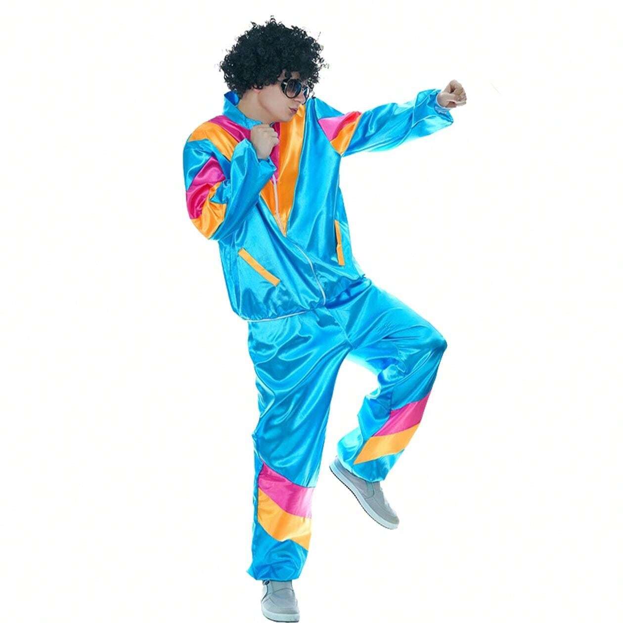 Adult Men 70's80's Retro Hippie Costume Cosplay Tracksuit Disco ...