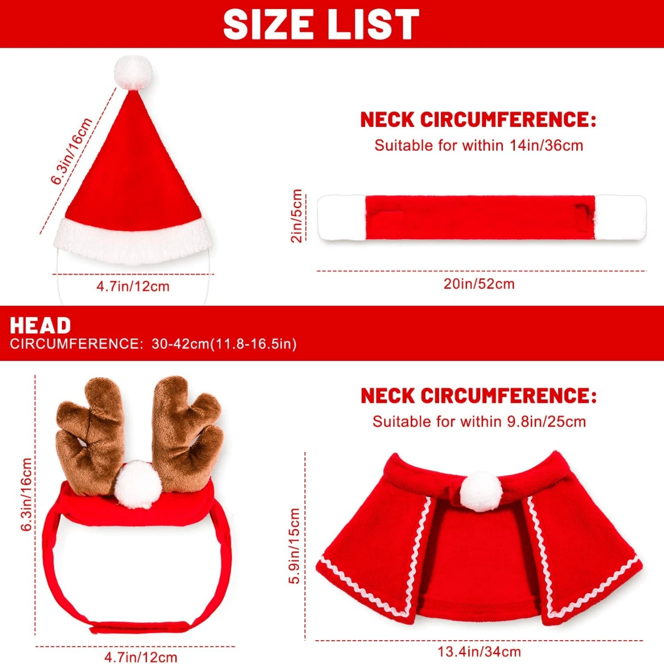 Pet Christmas Costume Outfit Set Reindeer Antlers Headband Santa ...