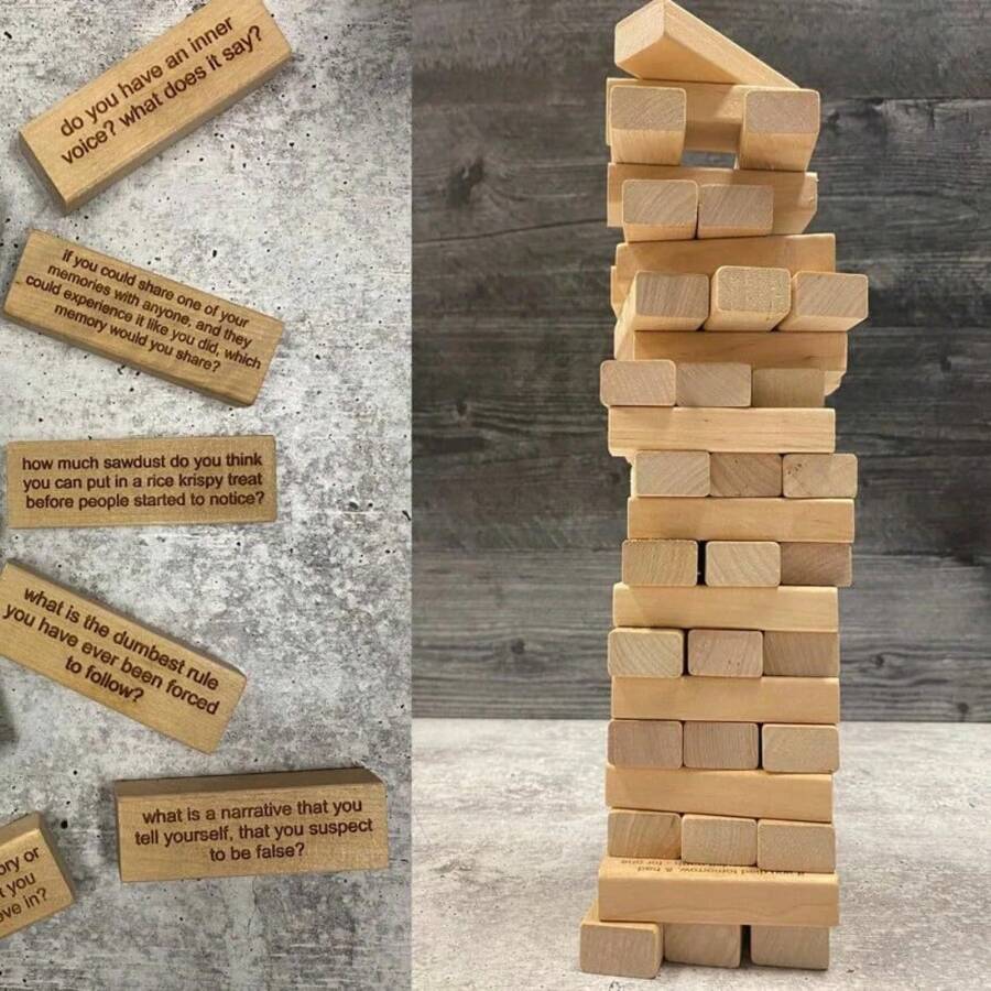 1pc Adult Jenga Style Stacking Game, Solid Wood Rectangular Plain Color ...