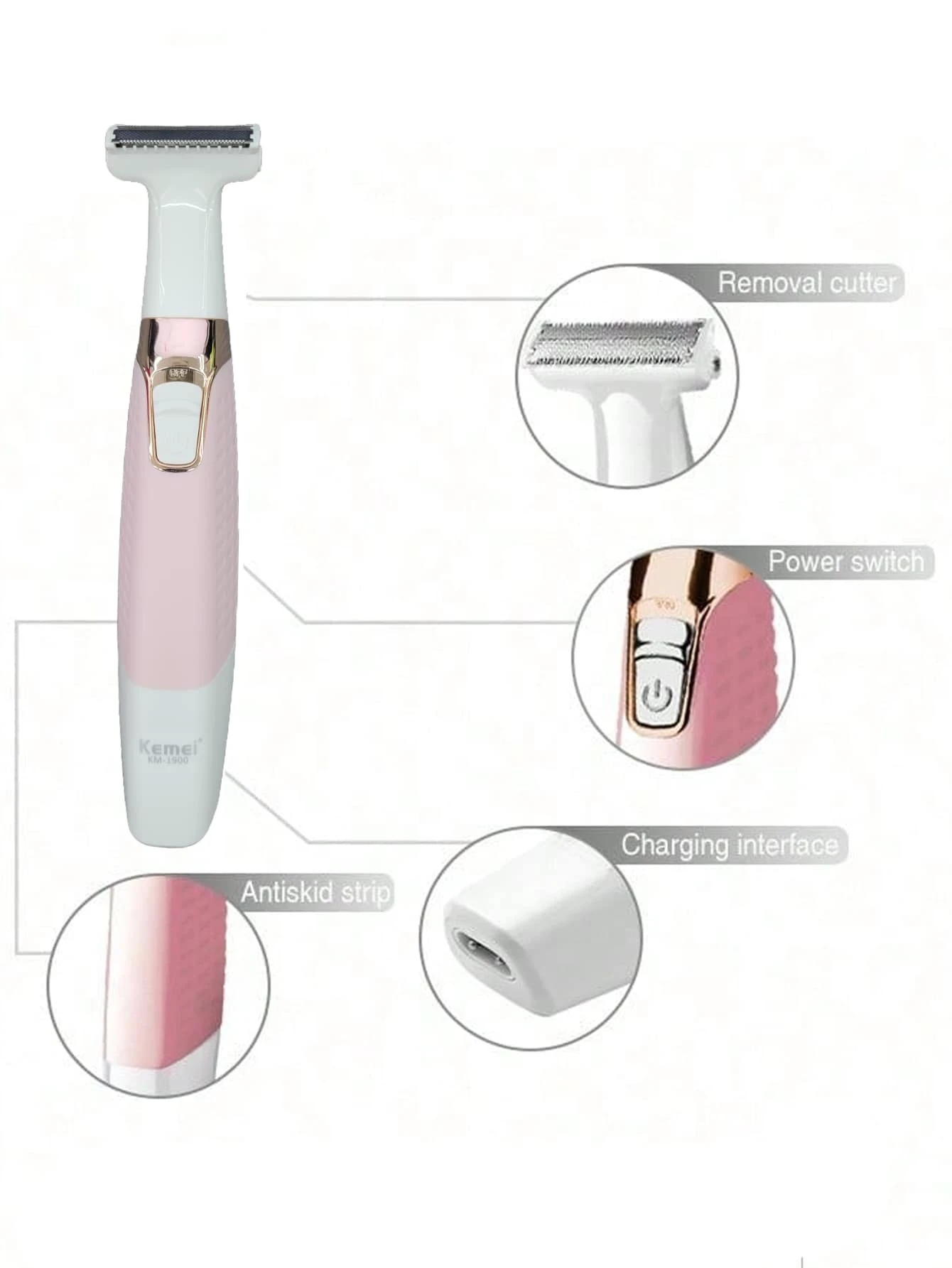 Kemei USB Rechargeable Electric Portable Women's Shaver Hair Removal ...