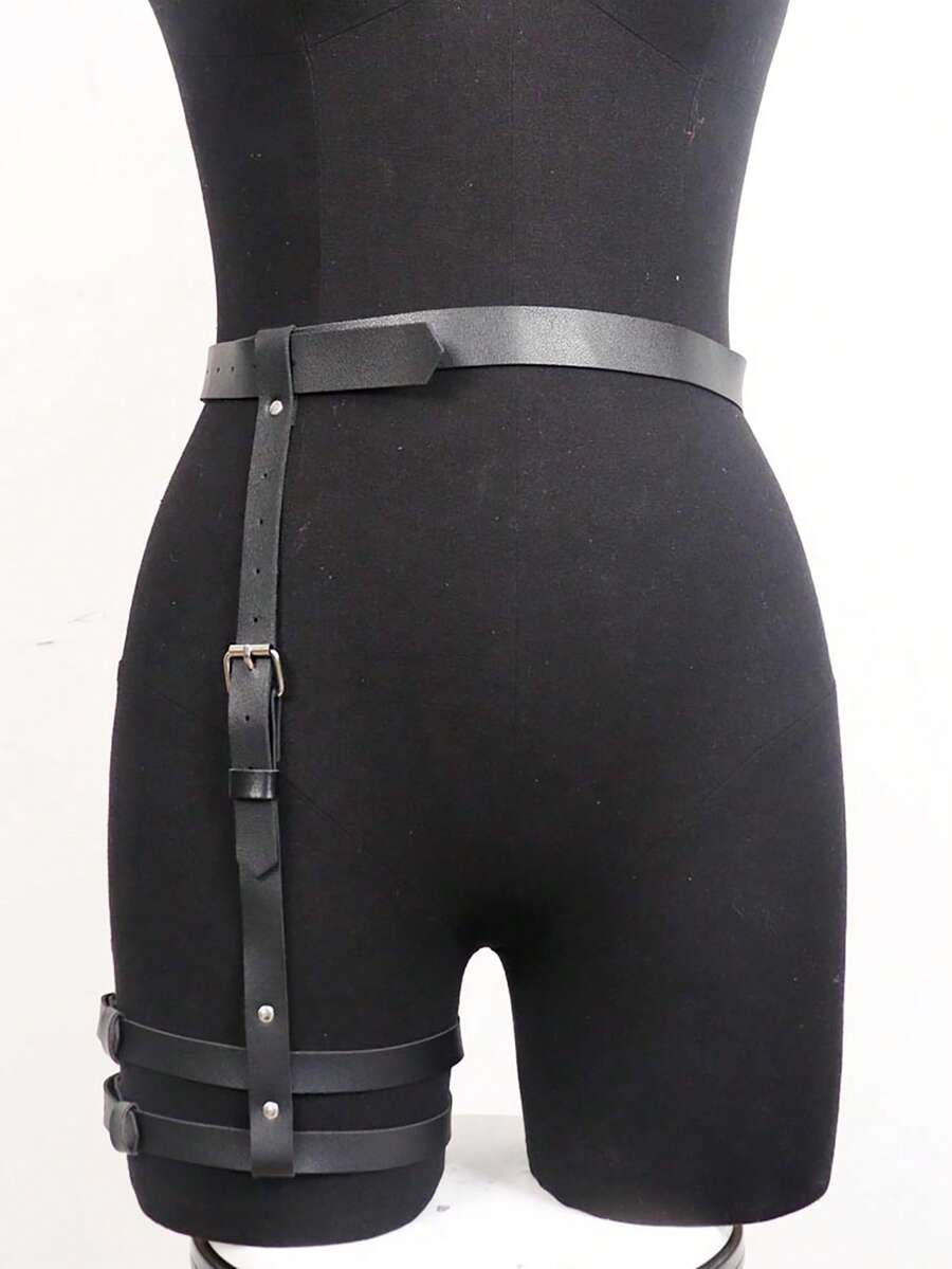 Punk Leg Garter Harness Belt Black Adjustable PU Waistband Gothic Thigh ...