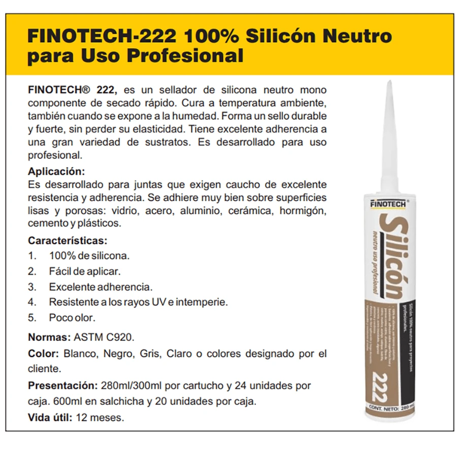 NEUTRAL SILICON PROFESSIONAL USE-280ML-FINOTECH 222-100% SILICON USE ...