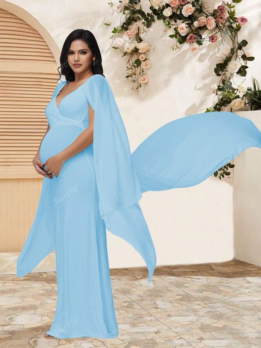 Robe longue en mousseline de maternité avec manches flottantes et queue ...