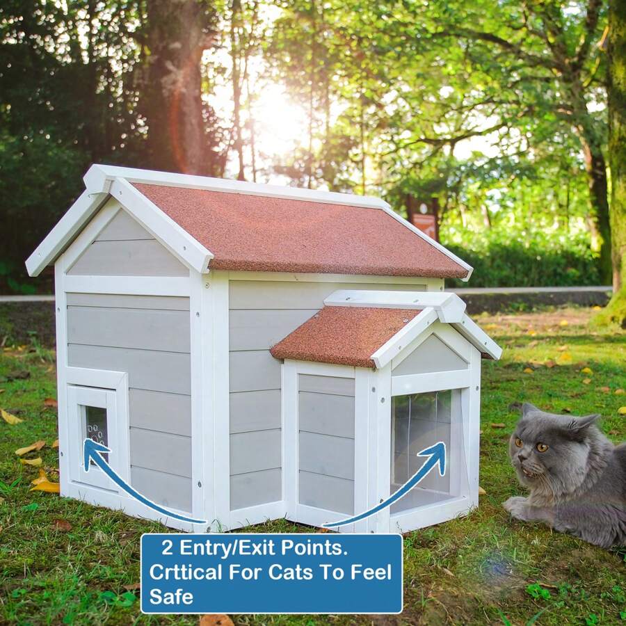 Cat House For Outdoor Cats Feral Cat Enclosure For Winter With Openable ...