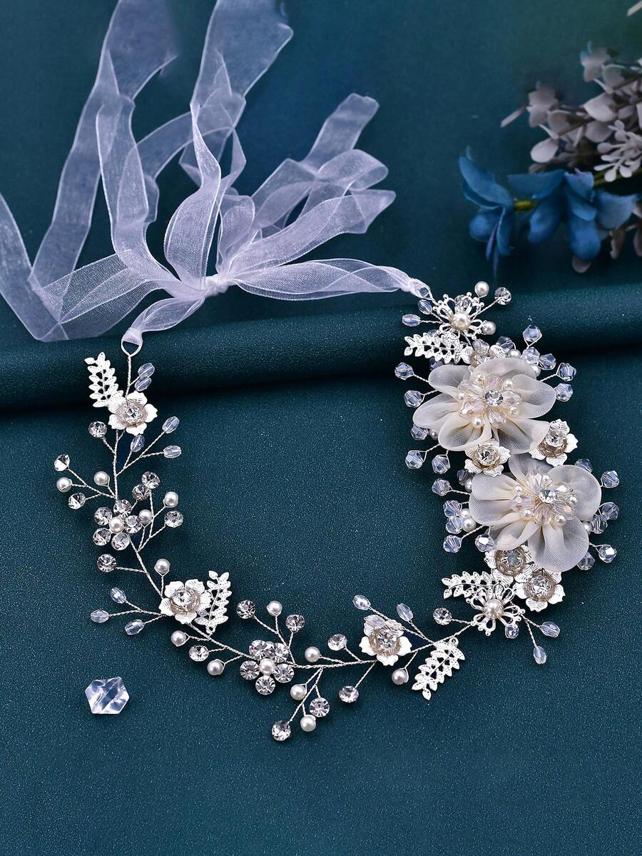 1pc Silver Organza Flower Wedding Dress Belt, Handmade Elegant Organza ...