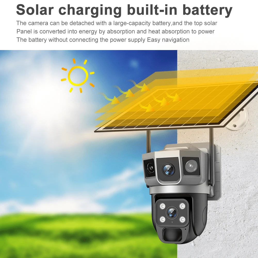 12MP WiFi Solar Camera 6K Dual Lens Three Screen Outdoor Solar IP ...