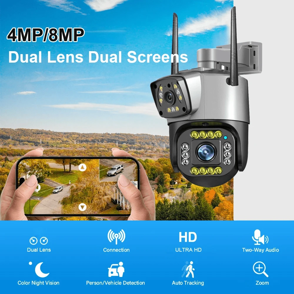 Dual Lens 4G IP-camera WiFi 8MP 4K-bewakingscamera's Draadloos Buiten ...