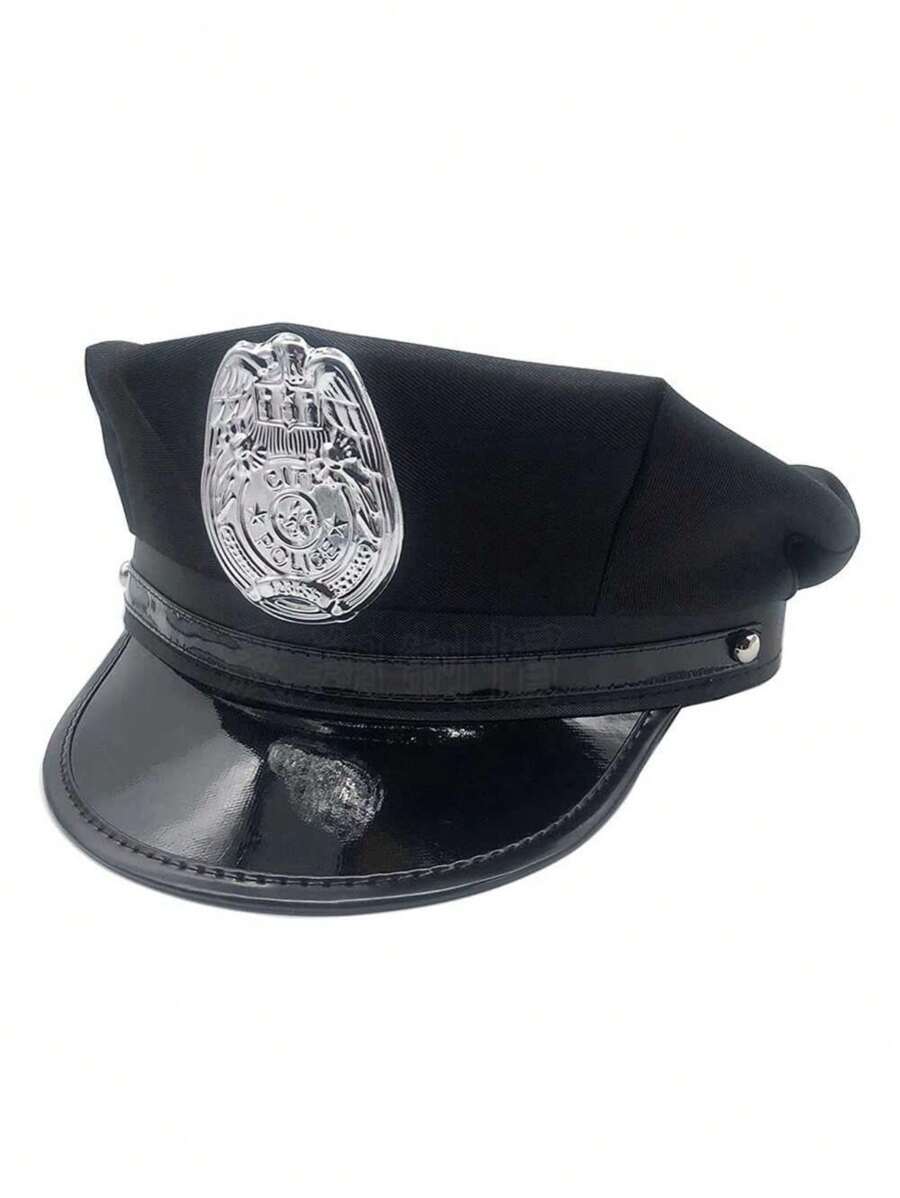 1pc Adjustable Black Police Hat Cop Cosplay Cap For Halloween Carnival ...