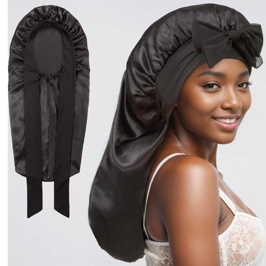 1pc Long Satin Bonnet Silk Bonnet Hair Bonnet For Sleeping, Long Braids Bonnets, Reusable ...