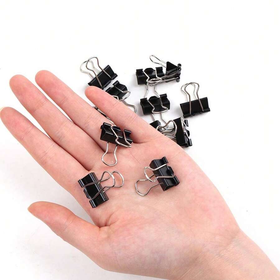 12Pcs Mini Black Metal Binder Clips File Paper Clip Photo Stationary ...