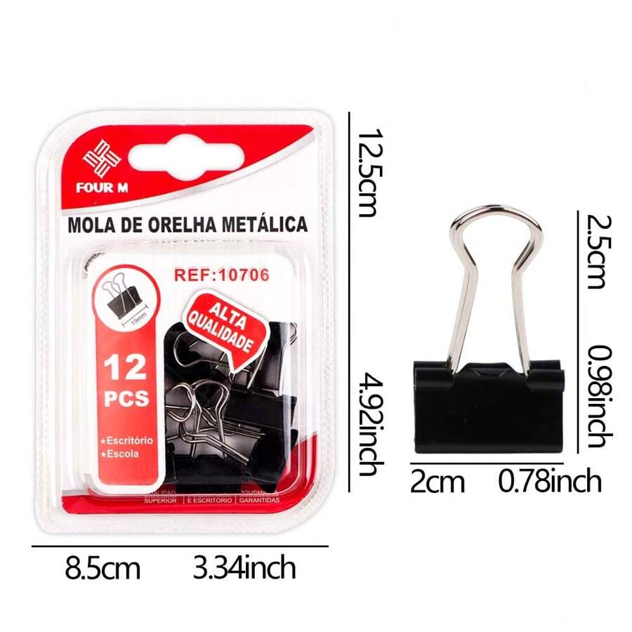 12Pcs Mini Black Metal Binder Clips File Paper Clip Photo Stationary ...