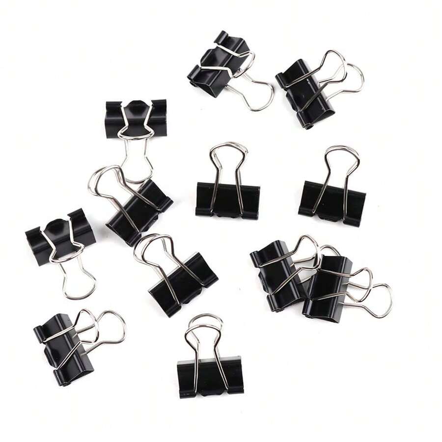12Pcs Mini Black Metal Binder Clips File Paper Clip Photo Stationary ...