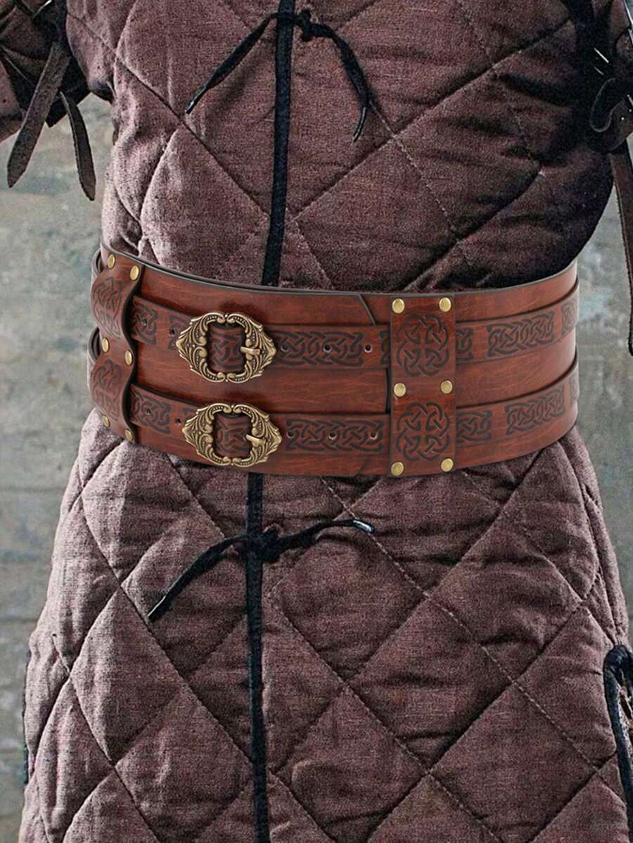 1PC Medieval Men's Embossed Wide Belt, Viking Knight Style Waistband ...