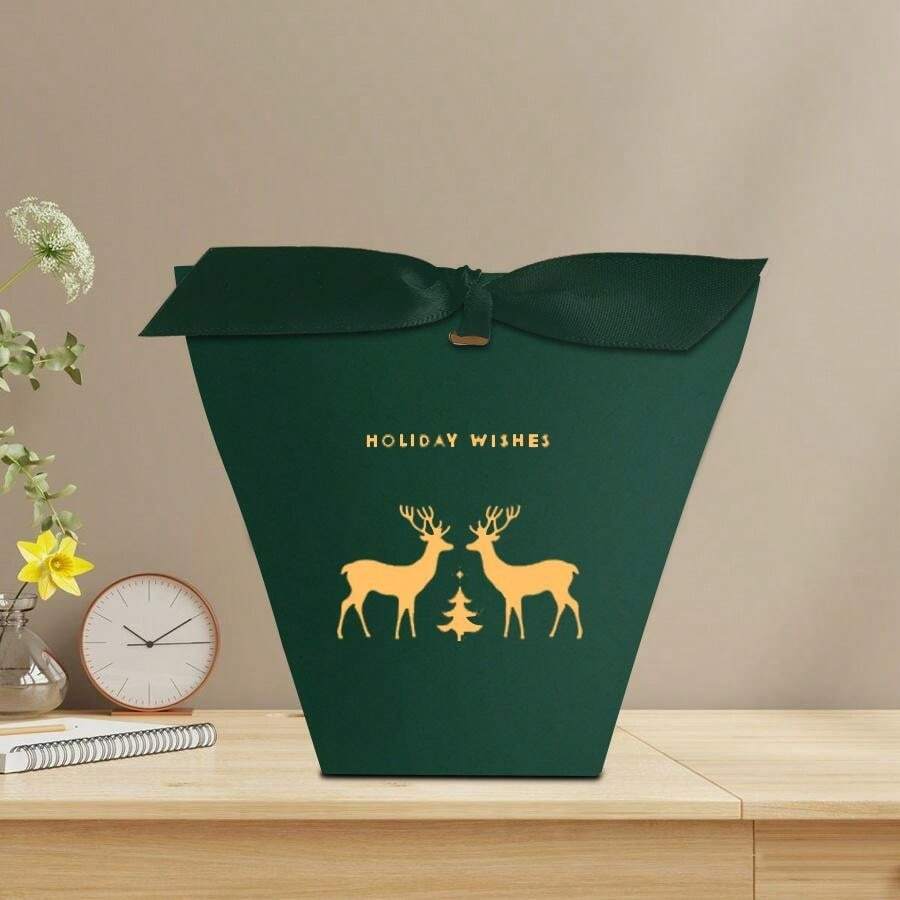 10pcs 2024 Cristmas Xmas Hot Stamping Deer Gifts Box New Year Candy ...