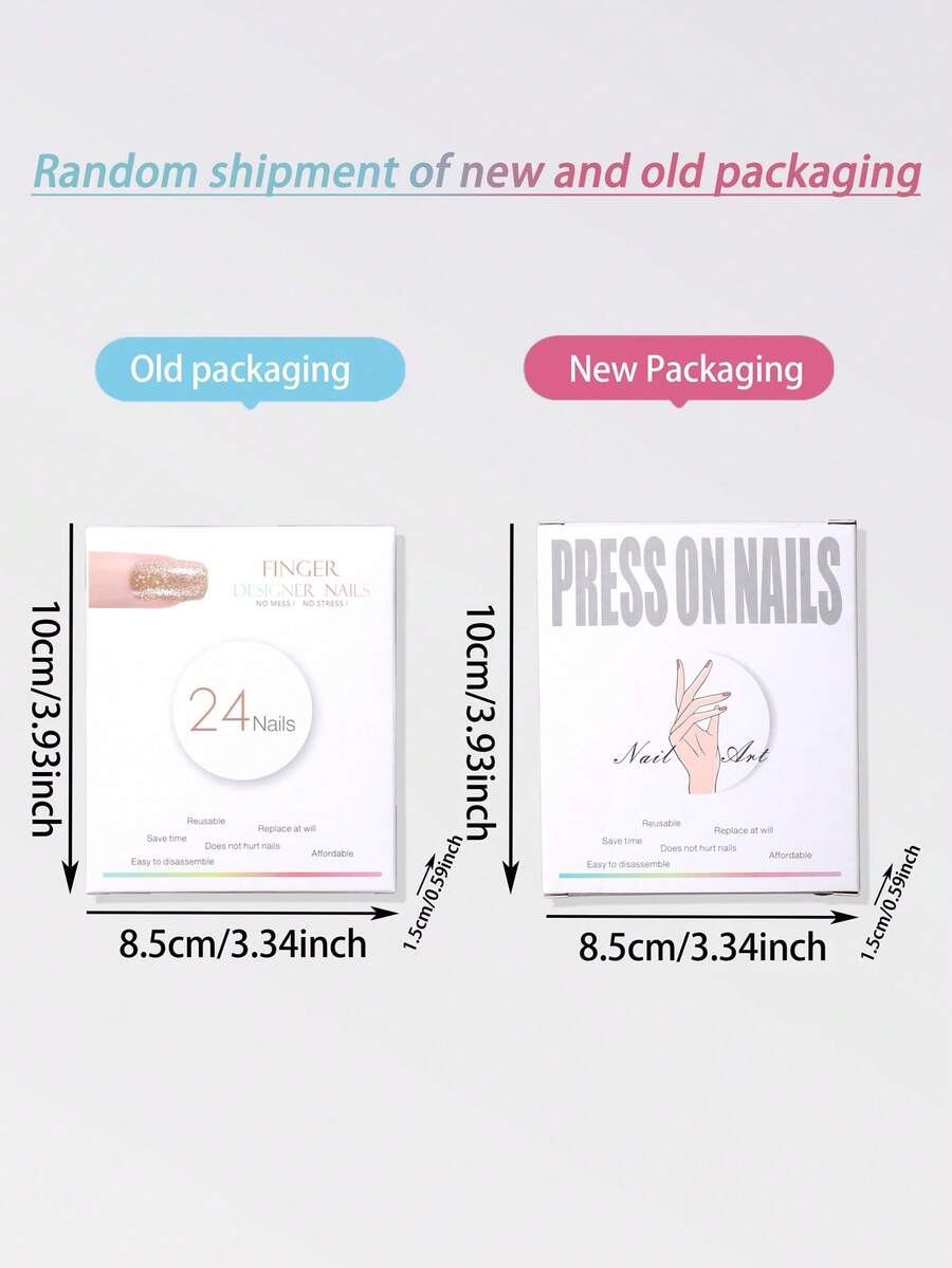 24pcs Press On Nails, Short Almond Shaped Laser Gradual White Nail With ...