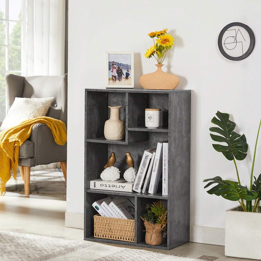 VECELO, Widened Version, 3-Tier Five Open Cube Wooden Bookcase ...
